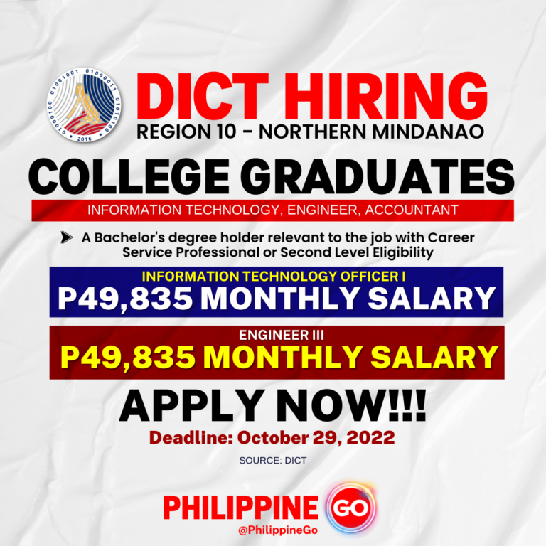 DICT Region 10 is Hiring until October 29, 2022 | Philippine Go