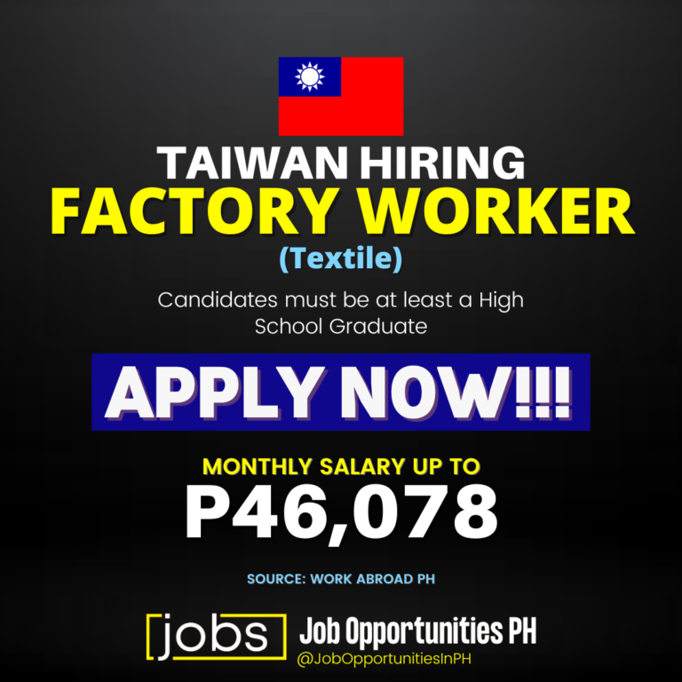 Career Opportunities for factory Worker (Textile) in Taiwan: Apply now ...