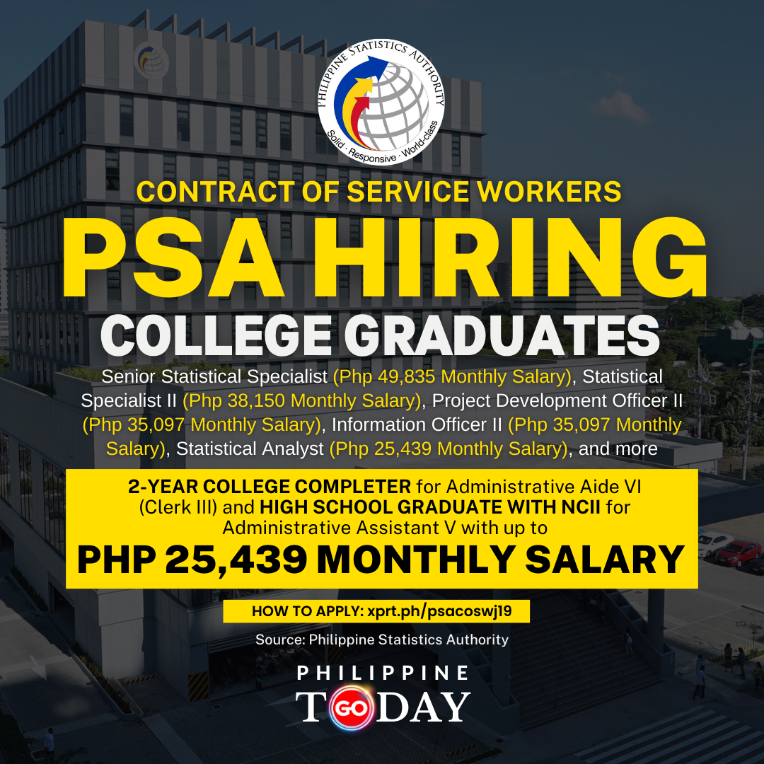 10 Vacancies Available at PSA for COSWs, Apply Now | Philippine Go